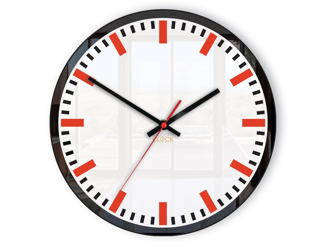 Wall Clock Lilibet Red , Modern Silent Wall Clock, White Clock With ...