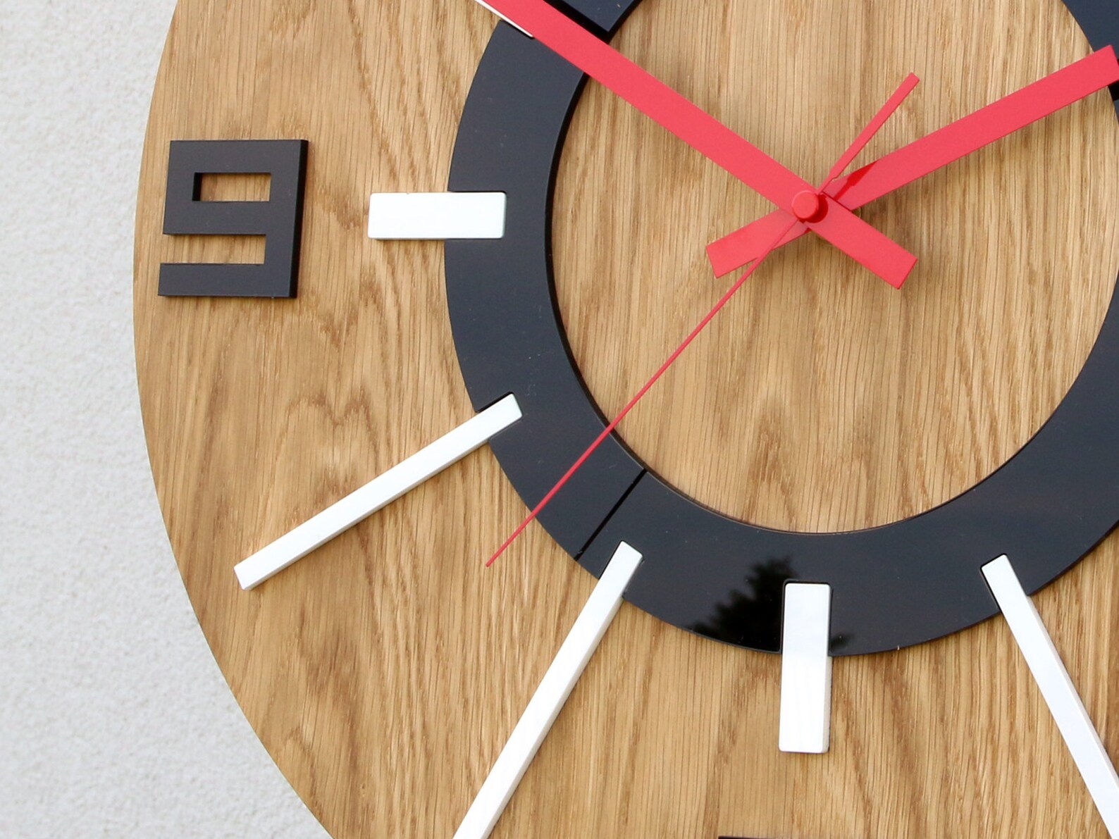 Large Wood Wall Clock, OAK, 40cm, 15.75" , Gift, Unique Wall Clock, Red ...