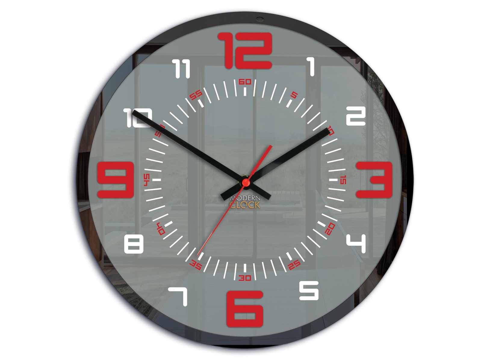 Large Wall Clock, Orion Red, Silent Clock With a Clear Scale 30cm / 11 ...