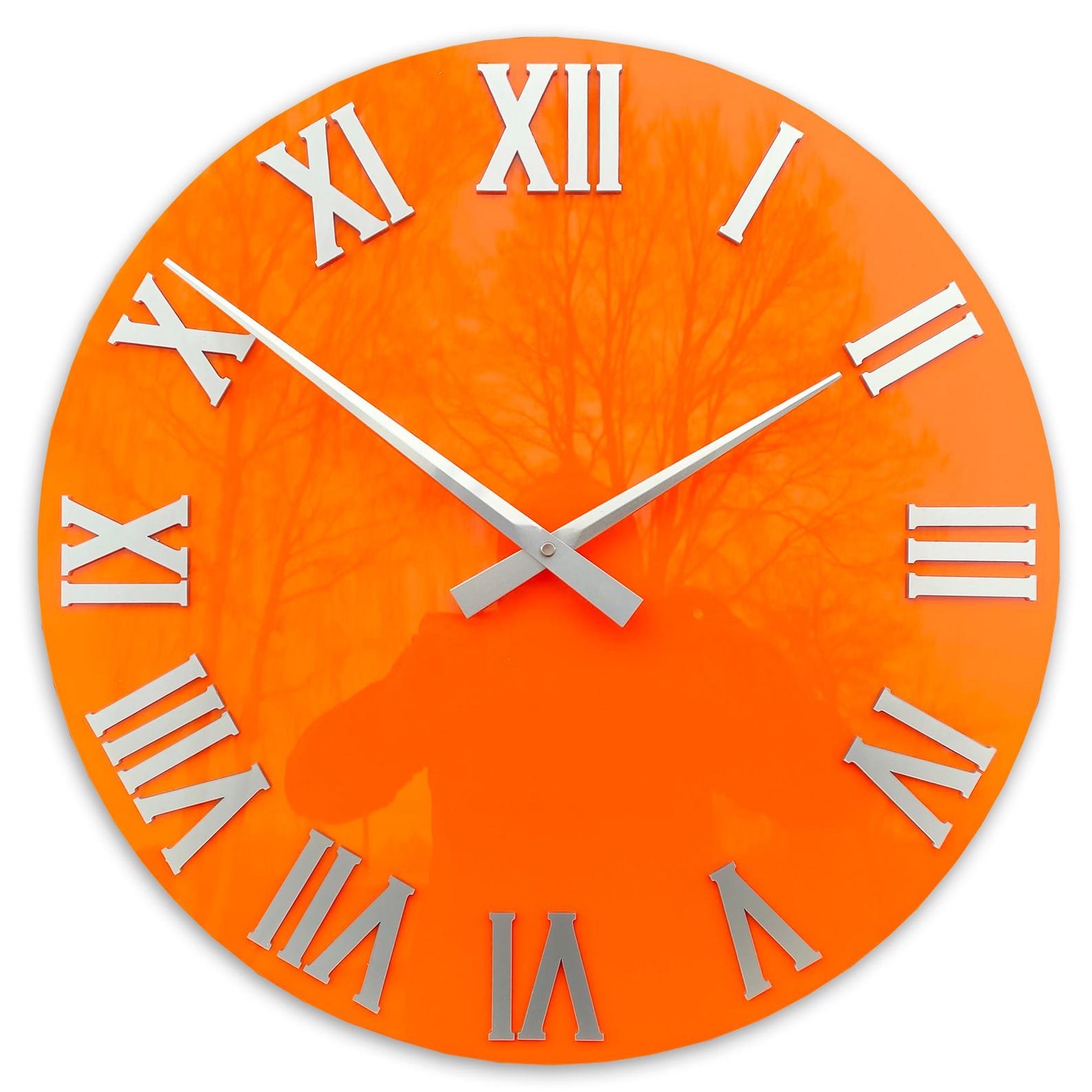 High Gloss Roman Numerals Wall Clock - Modern Orange Acrylic Design ...