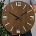 Wood Wall Clock, Dark Oak, Silver Numbers, Large Wall Clock 15,75 ...