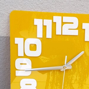 Large Wall Clock Square Yellow With White Numbers High-gloss 30cm / 11 ...
