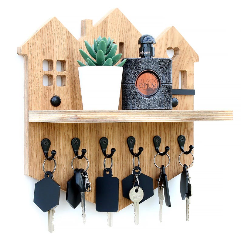 Wooden Key Holder for Wall With Shelf – Entryway Organizer for Keys and ...