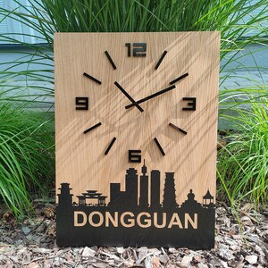 Personalized City Skyline Wood Wall Clock - Customizable Wooden ...