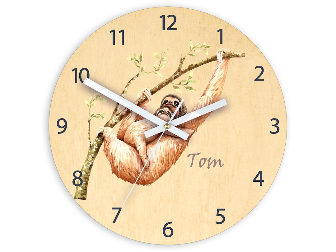 Children Wall Clock With Sloth, Large Silent Clock 30cm / 11,81 - Etsy