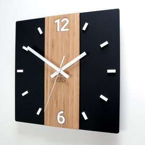 Black Clock With Bamboo- Primo, Silent Clock With White Numbers ...
