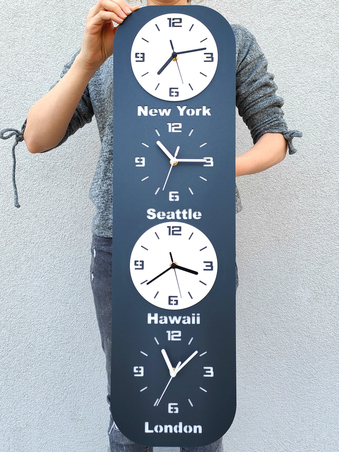Large Wall Clock Personalized Wall Clock With Cities - Etsy