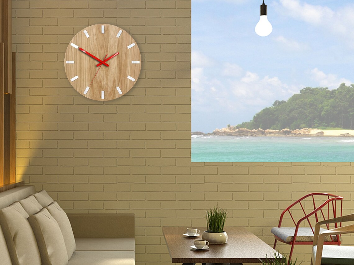 Wall Clock Simple White With Red Clock Hands Modernclock - Etsy