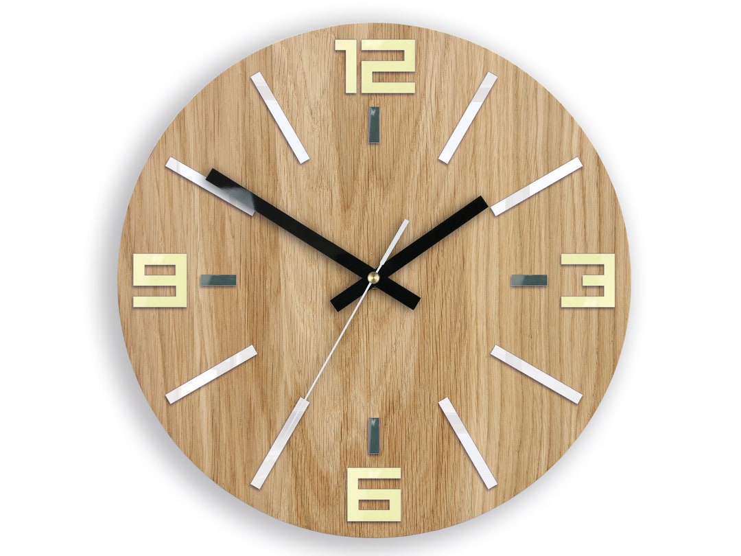 Wood Wall Clock - Dexi_wood, Silent Oak Clock Wtih Cream Numbers and ...