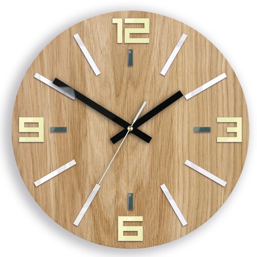 Large Wall Clock Silent Oak Wood Clock With White Numbers and - Etsy