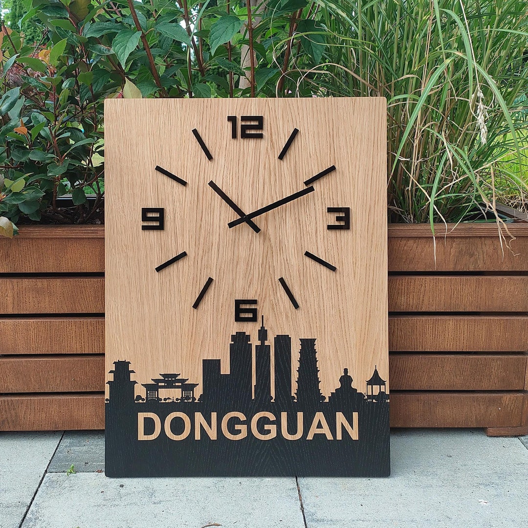 Personalized City Skyline Wood Wall Clock - Customizable Wooden ...
