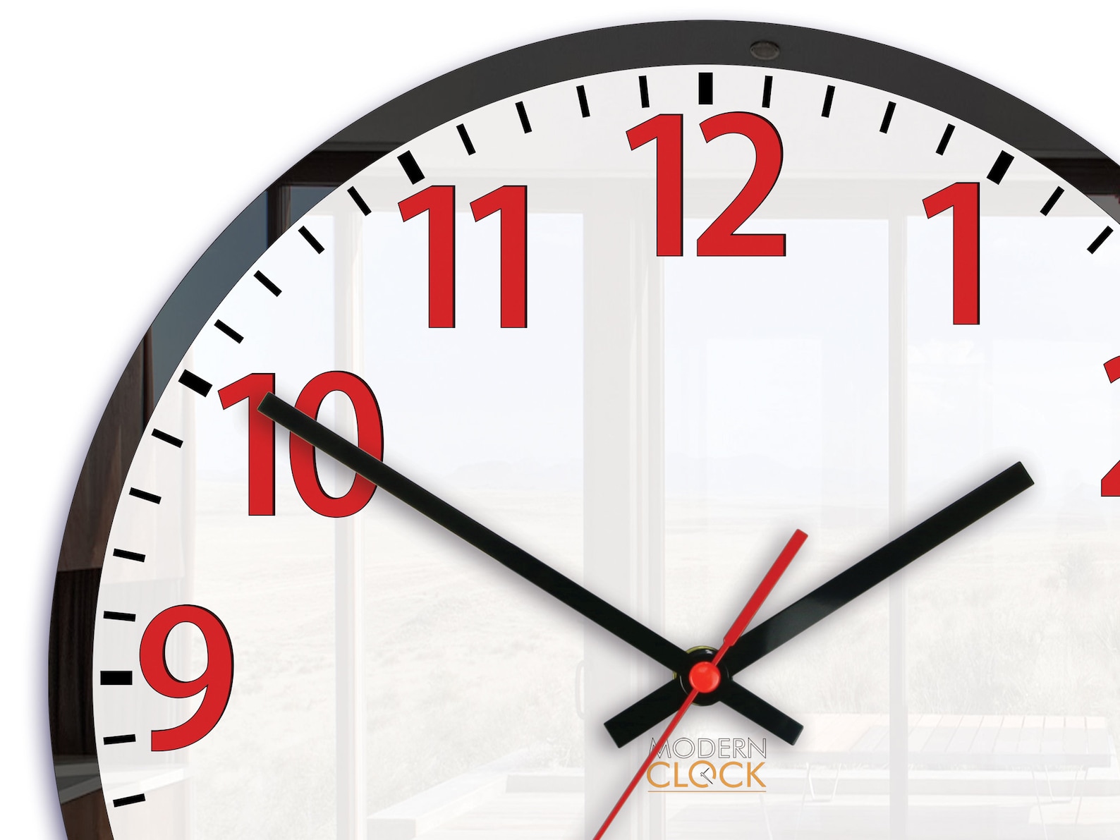 White Wall Clock With Red Numbers and Frame Black 3D Modern | Etsy