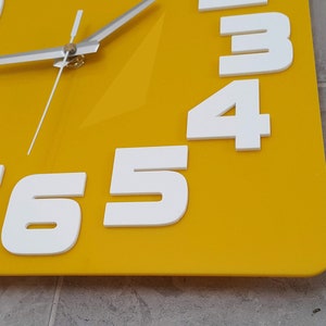 Large Wall Clock Square Yellow With White Numbers High-gloss 30cm / 11 ...