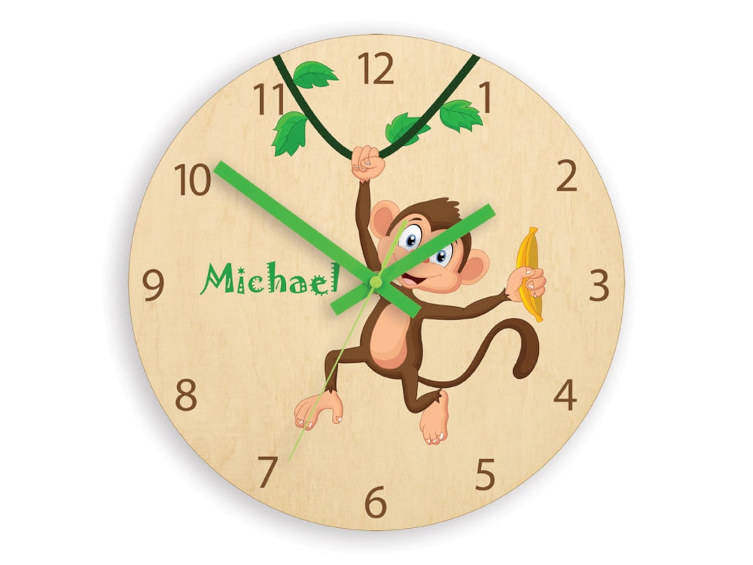 Kids Wall Clock - Monkey With Personalizen Name, Childrens Wall Clock ...