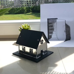 Miniature House, Black and Mirror House, Architecture Decor, Geometric ...