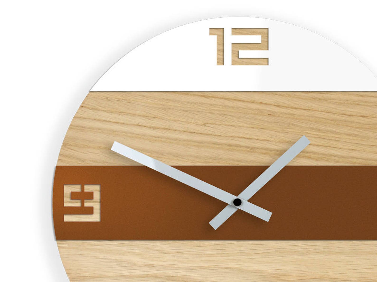Large Wall Clock - OAK 13 in - Copper Decor - Wood Clock - Copper Black ...