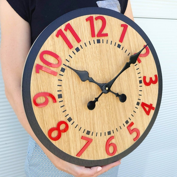 Red Wood Wall Clock - Etsy