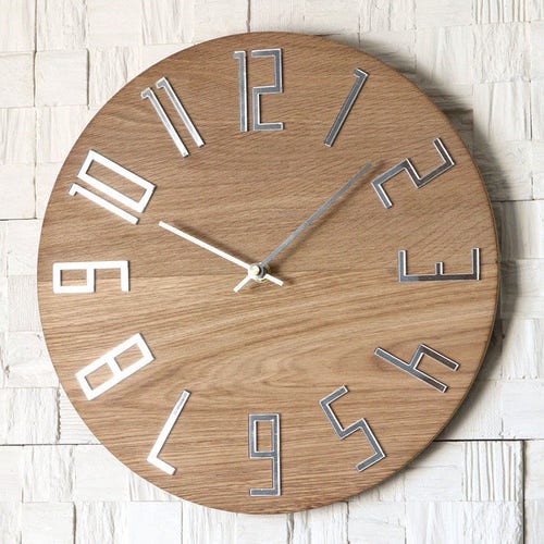 Large Wall Clock Wood With White Numbers and Black Clock - Etsy