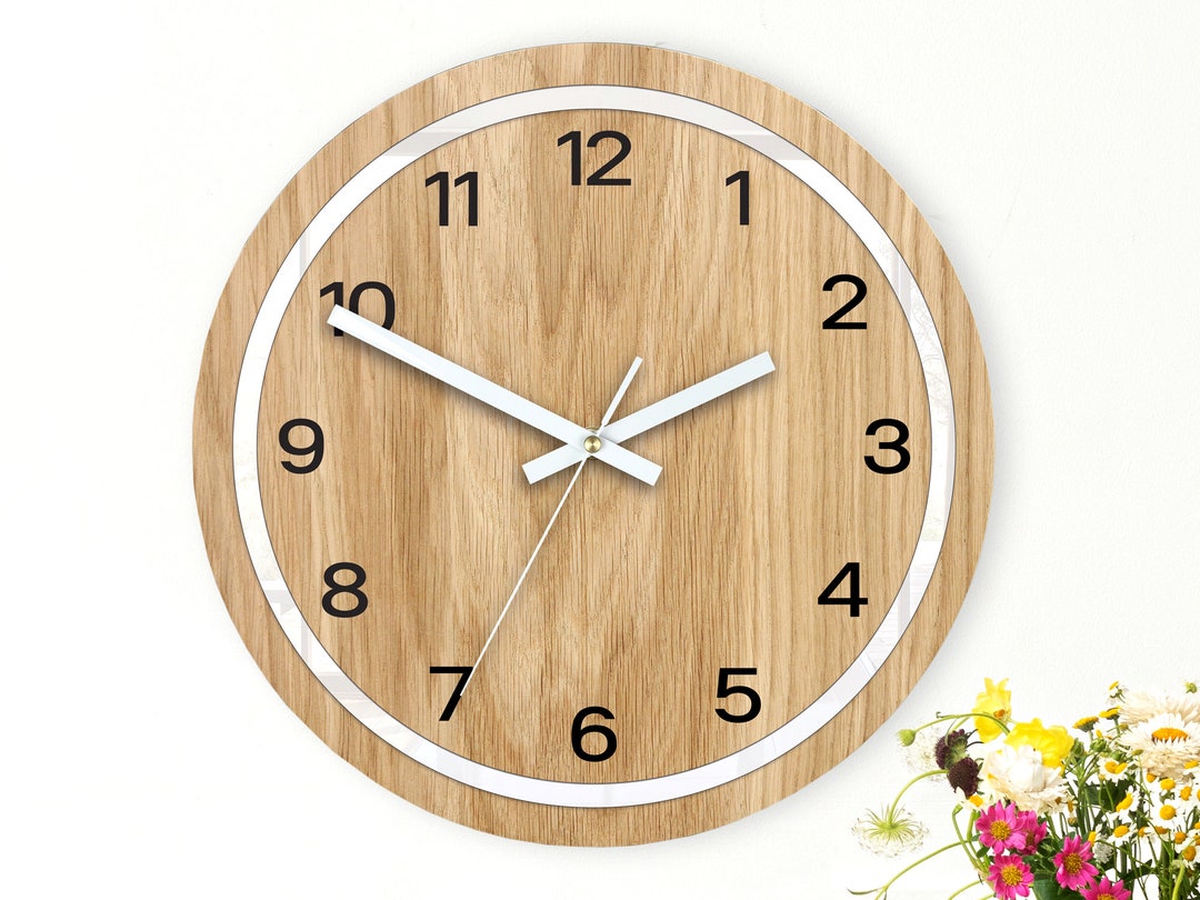 Large Wall Clock, Karl Wood Wall Clock With Black Numbers, Oak Clock 33 ...