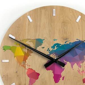 Large Wall Clock -OAK 19.29 in - World Map Wall Clock - Wood Clock ...