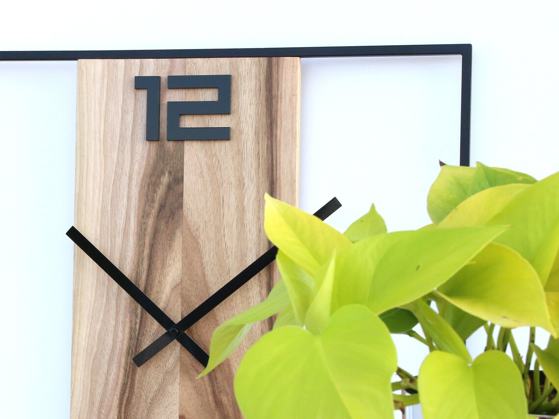 Large Wall Clock Walnut Clock Metal Clock Loft Wall Clock | Etsy