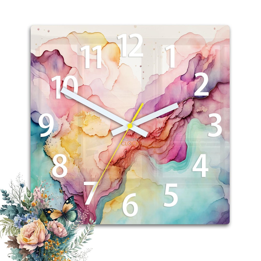 Large Wall Clock, Pastel Watercolor Wall Clock - Elegant Artistic Decor ...