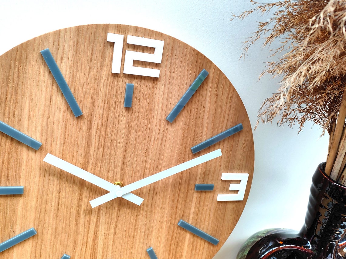 Wood Clock Large Wall Clock Unique Wall OAK Clocks Marco Gray - Etsy