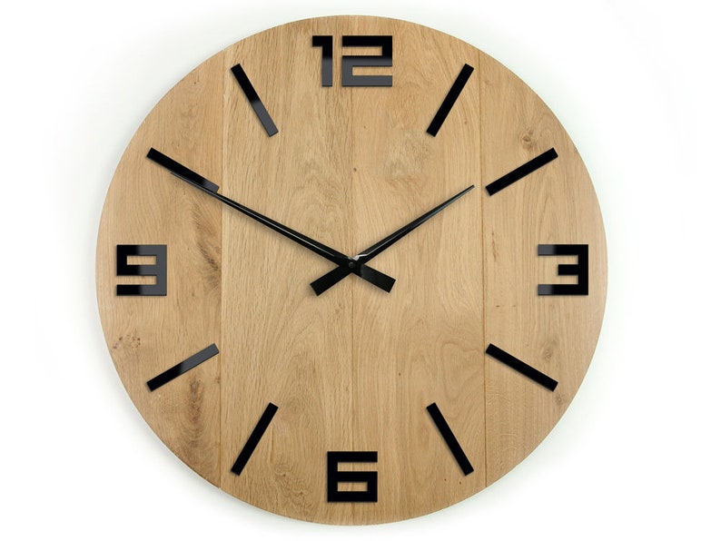 Farmhouse wall clock Large OAK wall clock Black numbers | Etsy