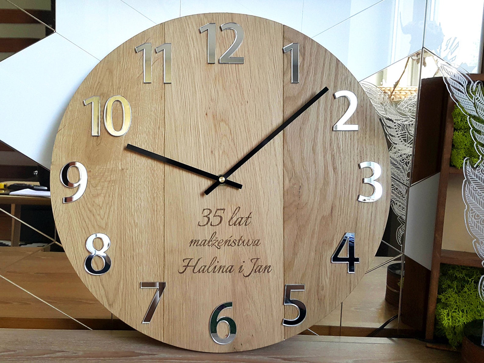 Large Wall Clock With Mirror Numbers With Personalization : on - Etsy