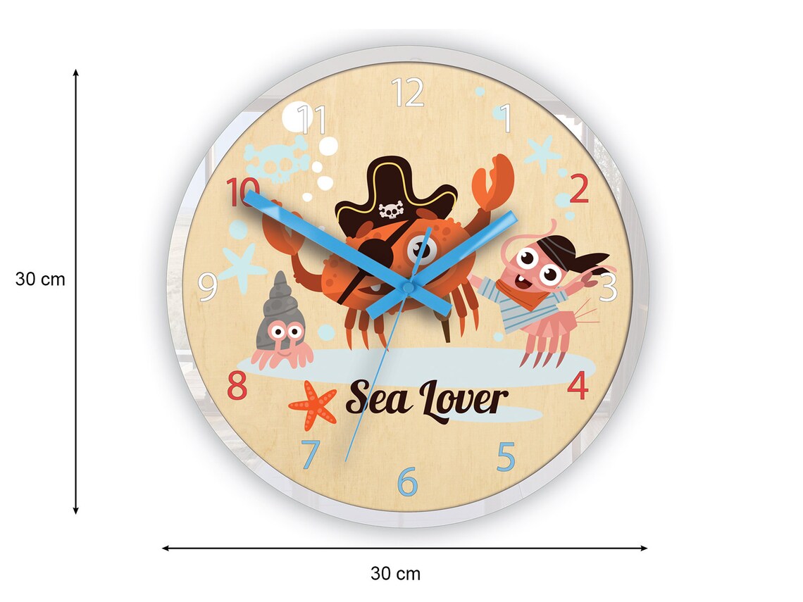 Children wall clock pirate crab Wood clock Large wall clock | Etsy