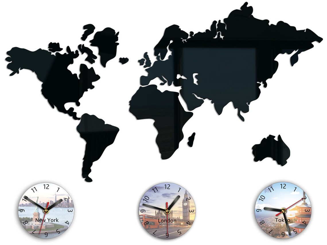 Large Wall Clock World Maps, Colorful, Modern Clock, Gift, Wall Clock ...