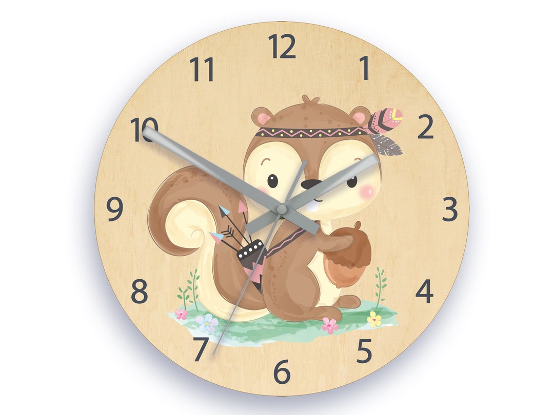 Personalised Clock With Name, Indian Squirrelt, Kids Clock, Gift ...