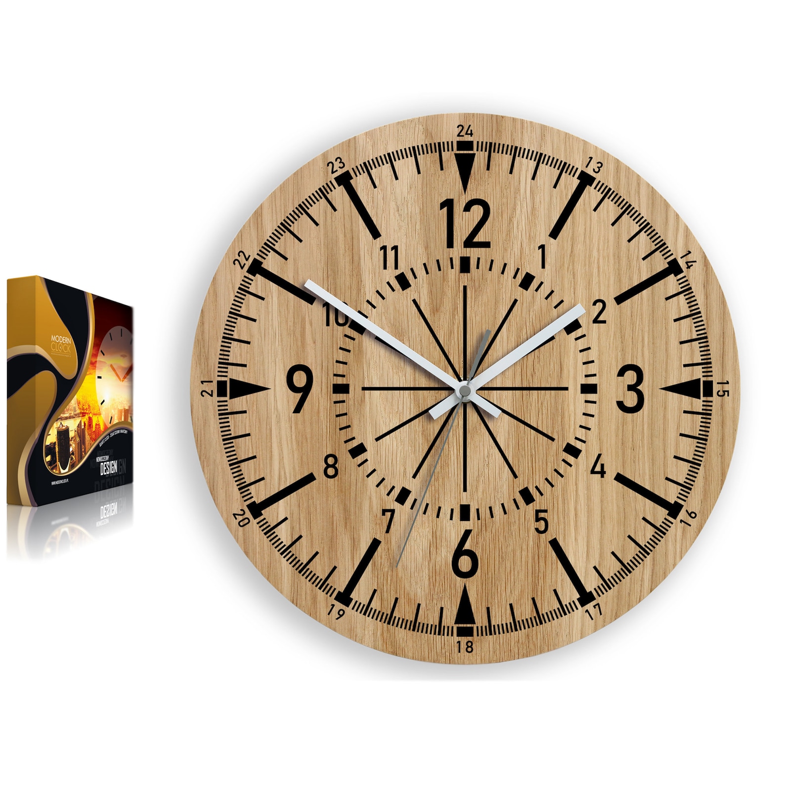 Wood Clock Avatar, Pilot Clock, Geometric Wall Clock, Modernclock, Oak ...