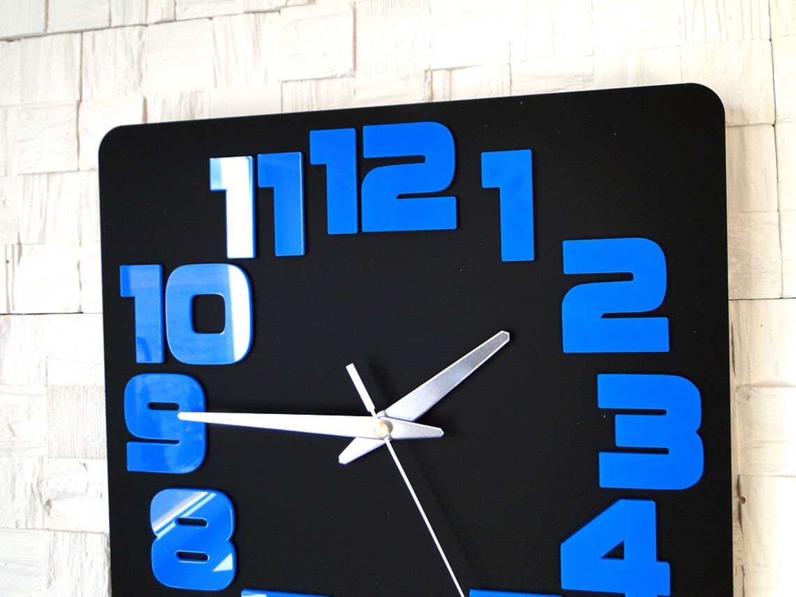 Wall Clock Large Wall Clock Modern Wall Clock Blue Clock - Etsy