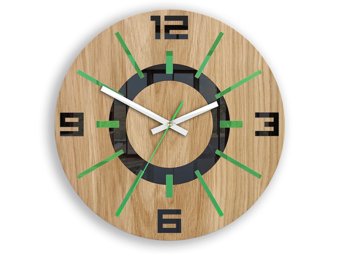 Large Wall Clock Green-black With a Silent Mechanism Alladynwood 33,5cm ...