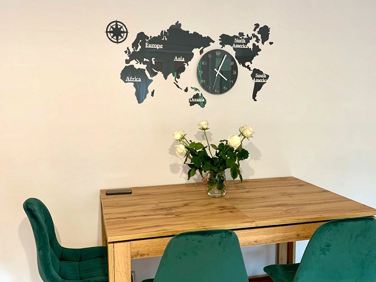 Large Wall Clock World Map Silent Black Clock With Numbers | Etsy