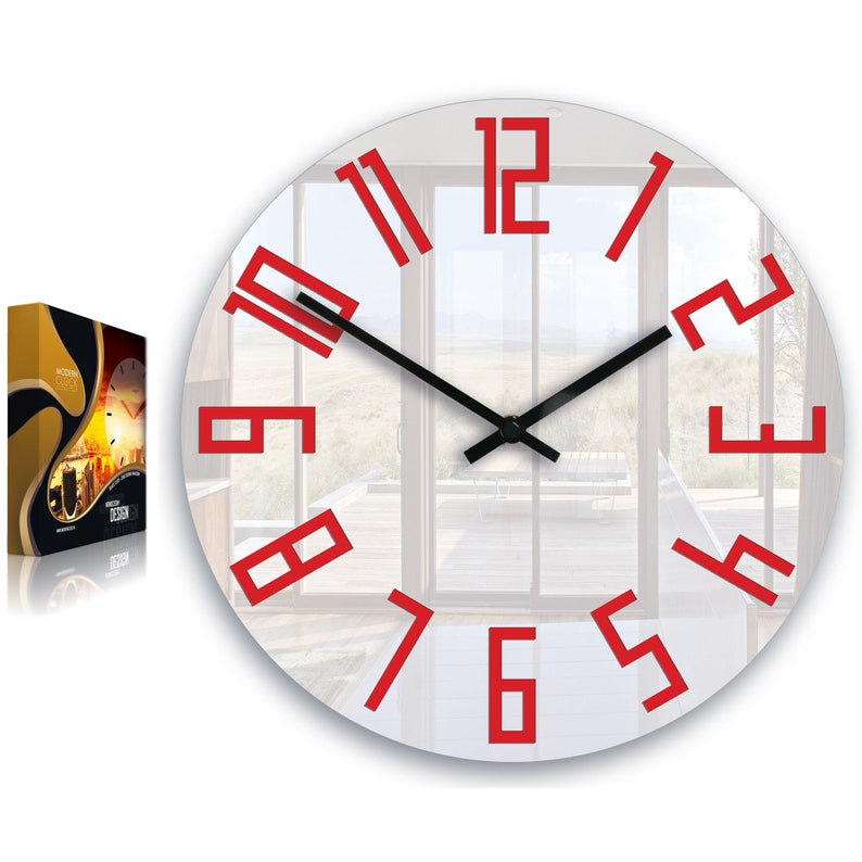 Reloj de pared grande blanco con números rojos reloj moderno | Etsy