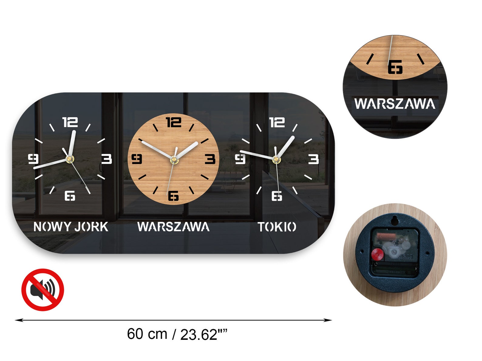 LARGE World Timezone Wall Clock, Personalized Clock , Time Zone Wall ...