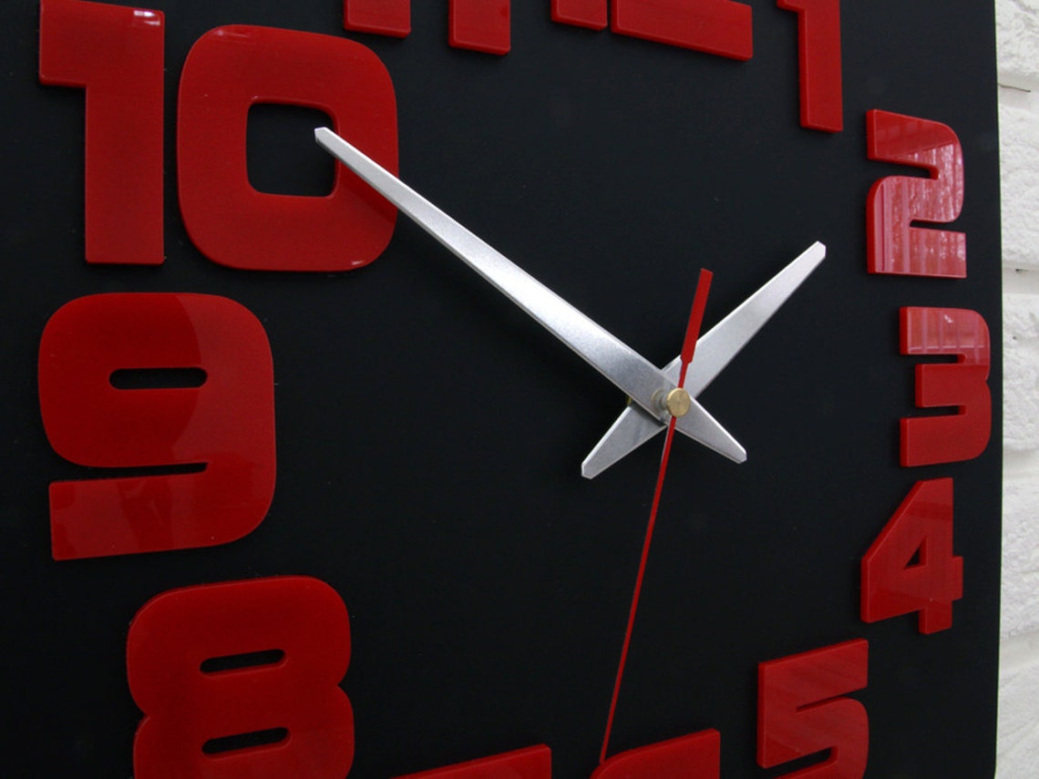 Clock Wall Clock Modern Wall Clock RED Clock Gift Office Wall - Etsy