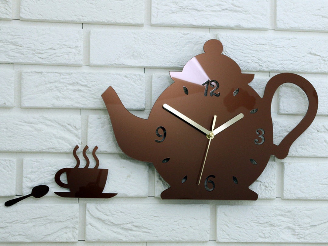 Wall Clock Kitchen Clock KETTLE Copper Metalic Modern Clock Gift Wall ...