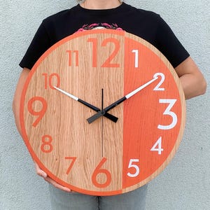 Orange Silent Kitchen Clock , Large Wood Orange Clock, Alfred Orange by ...