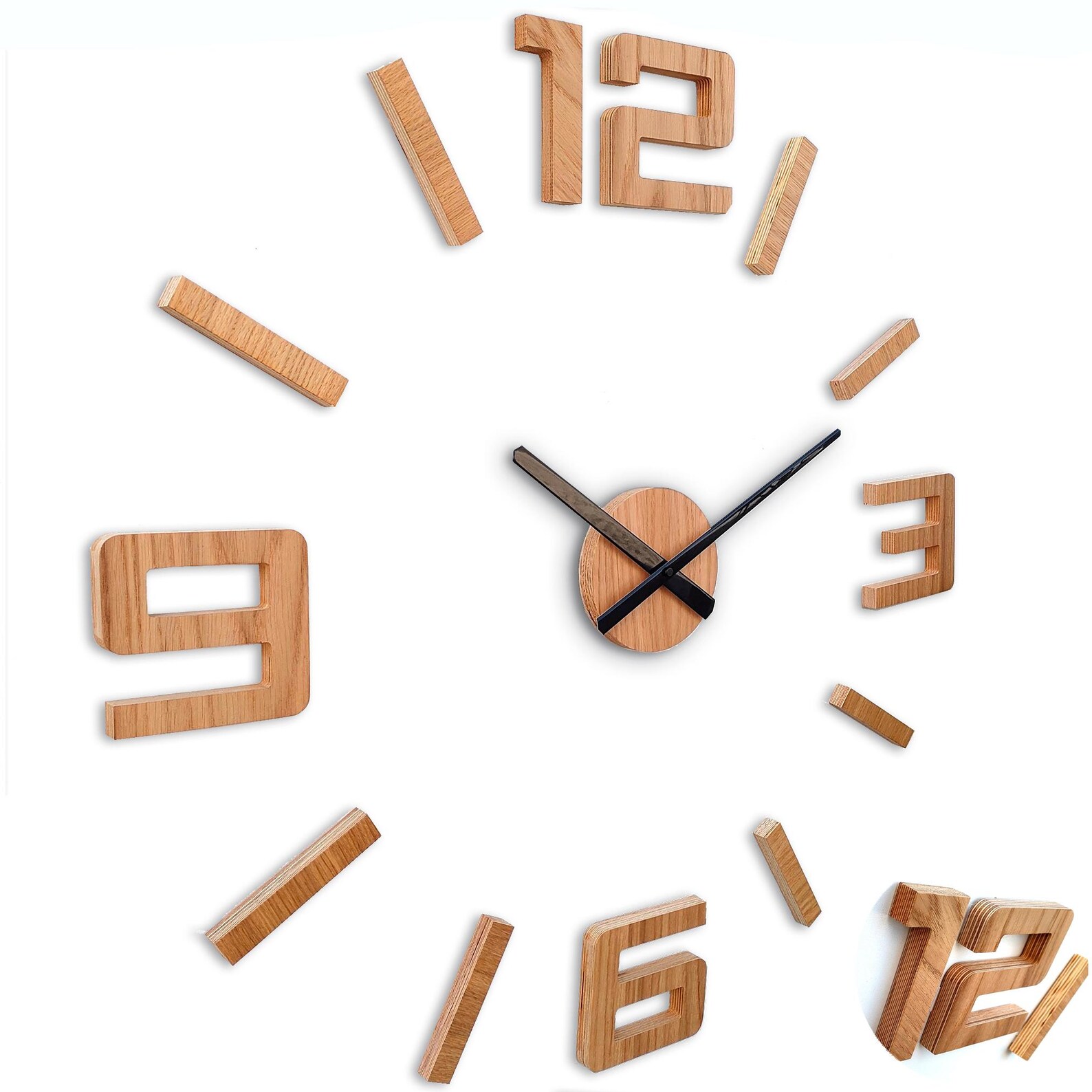 Wooden Wall Clock - Large Wall Clock, Modern Adhesive Wall Clock, DIY ...