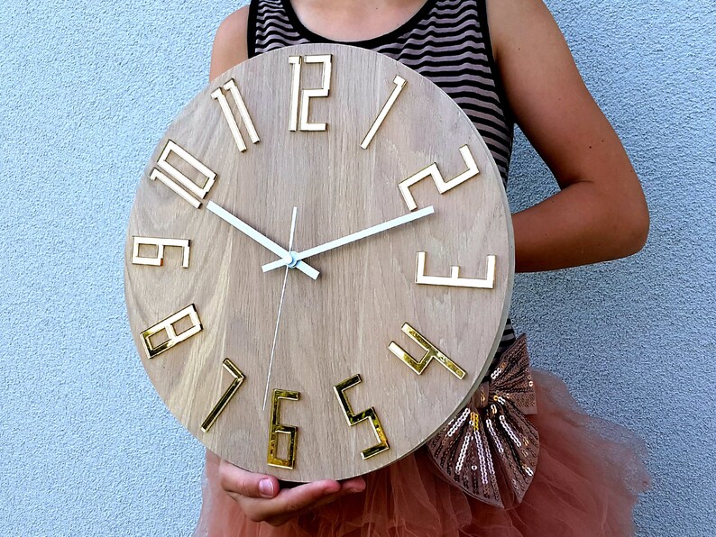 Wall Clock Wood White Clock With Gold Numbers Silent - Etsy