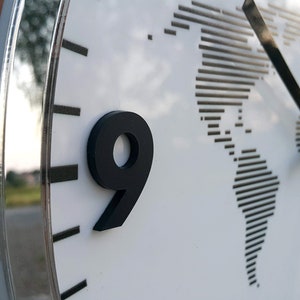 Wall Clock Continental, White Clock With Black World Map and Mirror ...