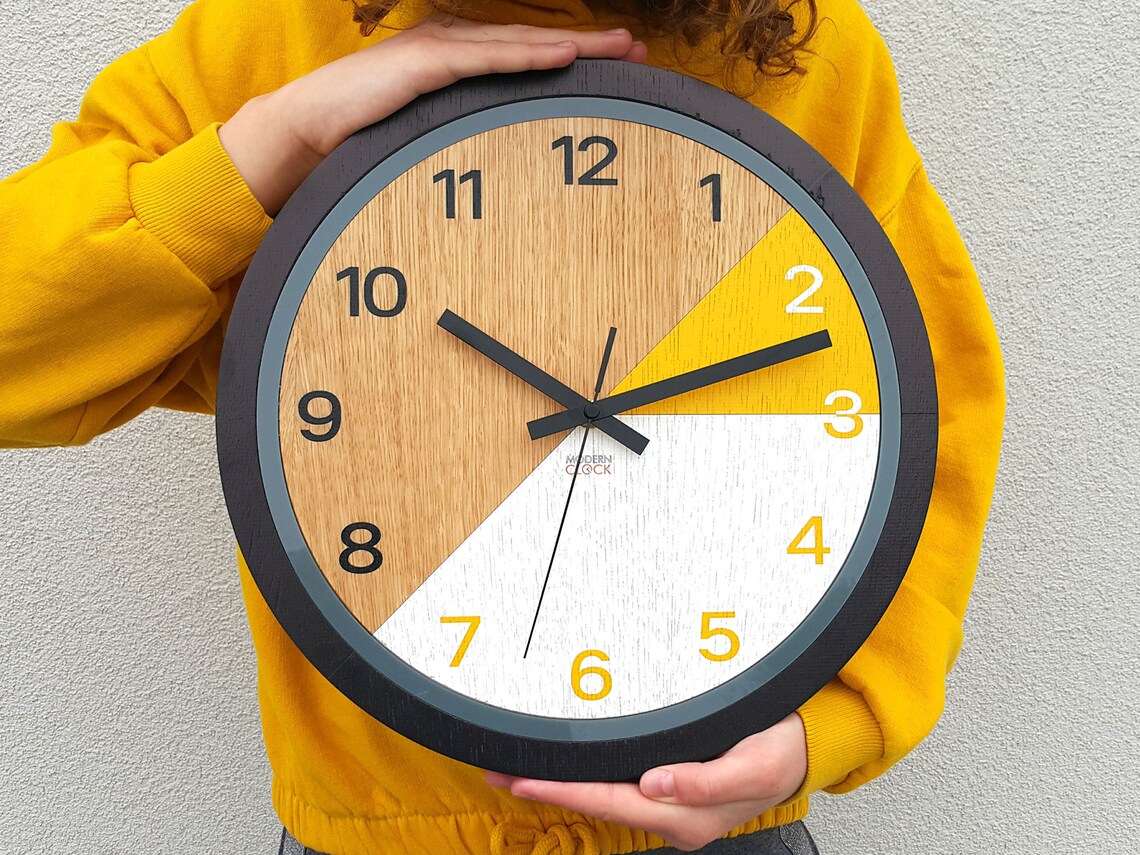 Scandi Wall Clock With Pastel Colors Minimalist Wooden Clock - Etsy