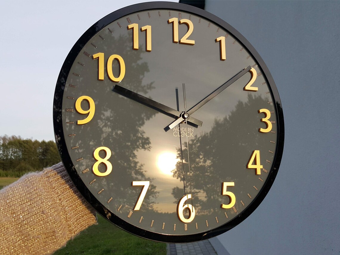 Large Wall Clock Gray Clock With Gold Numbers Clock Phil | Etsy