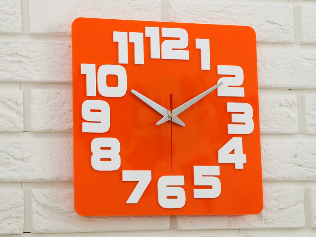 Clock Wall Clock Orange Modern Wall Clock Children Clock Gift Kids Room ...