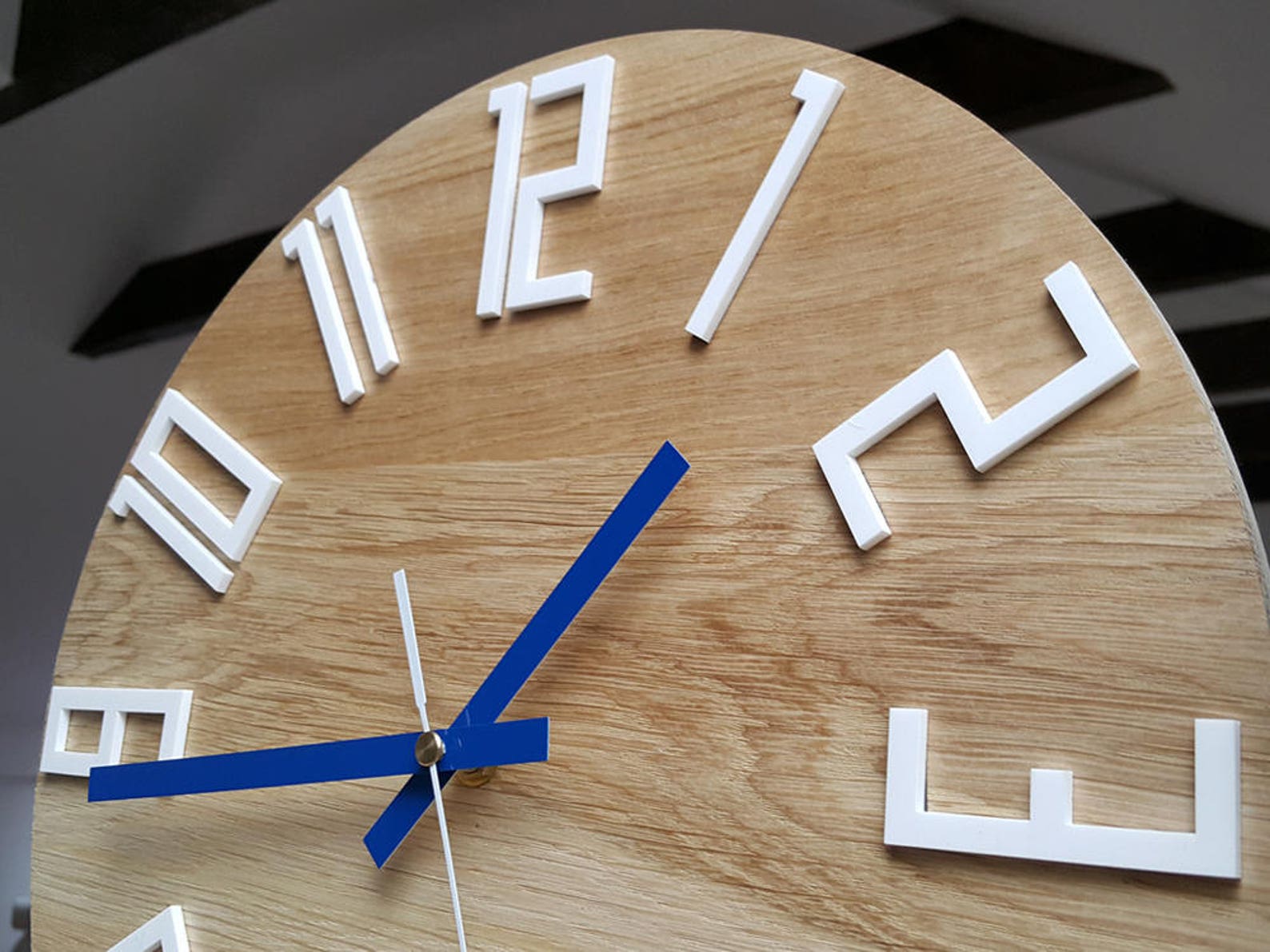 Large Wood Wall Clock, OAK, 13,19inch, Gift, Unique Wall Clock, Blue ...