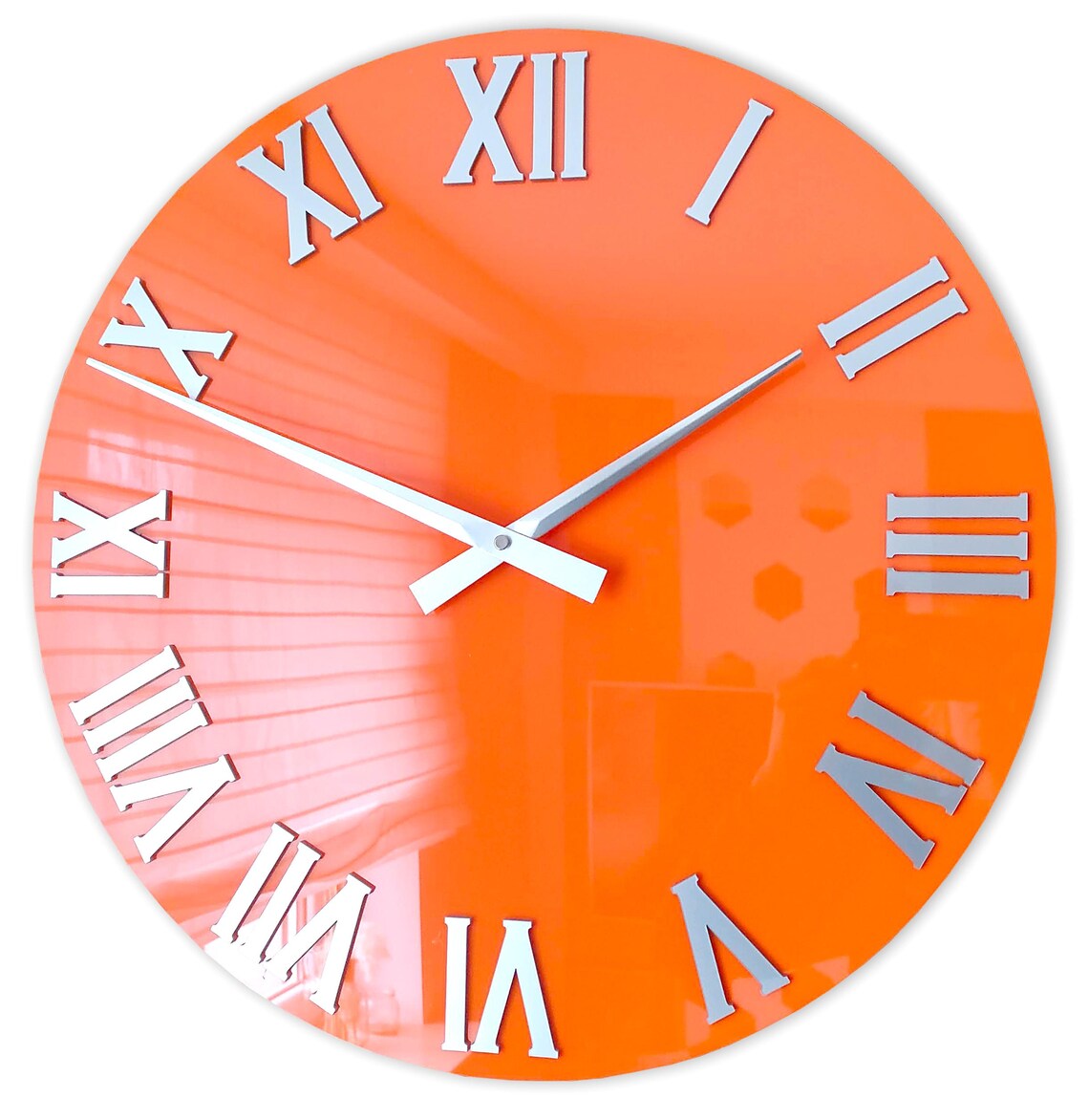 High Gloss Roman Numerals Wall Clock - Modern Orange Acrylic Design ...