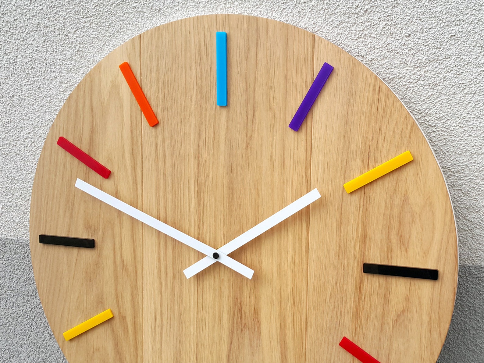 Large Wall Clock Silent Oak Wood Clock With Colorful Indeks - Etsy